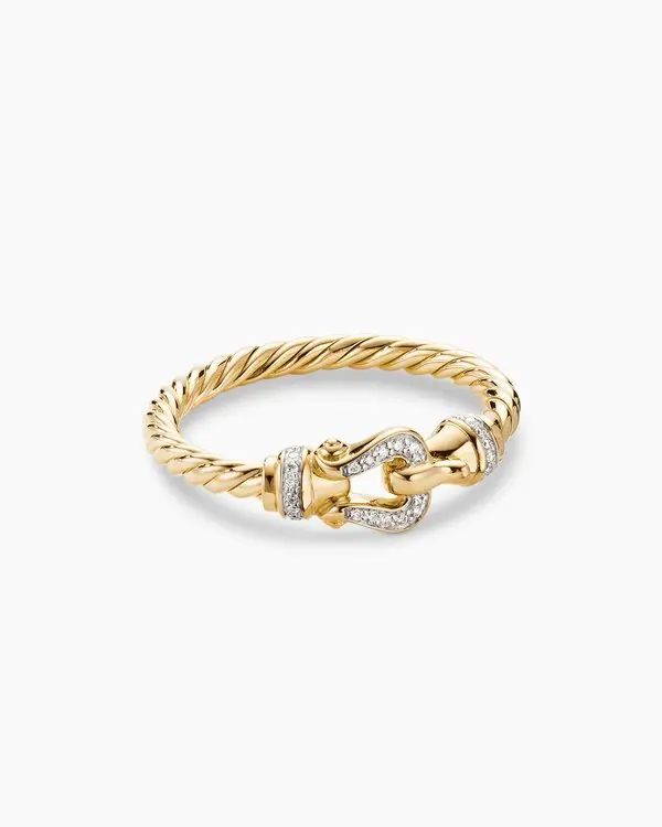 David Yurman 18k Yellow Gold Petite Buckle Ring With Diamonds - Diamond