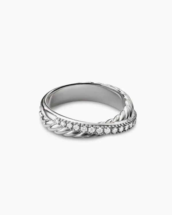 David Yurman Sterling Silver Crossover Band Ring With Diamonds - Diamond