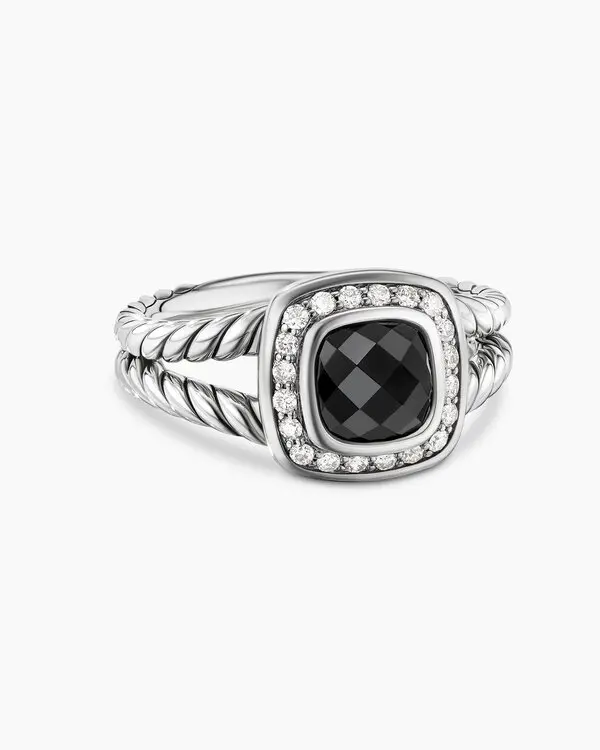 David Yurman Petite Albion Ring In Sterling Silver With And Diamonds - Black Onyx
