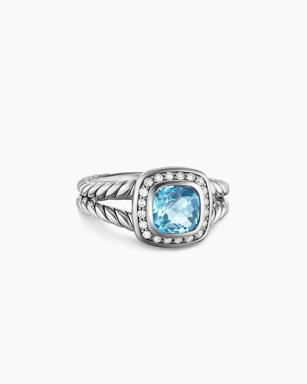David Yurman Petite Albion Ring In Sterling Silver With And Diamonds - Blue Topaz