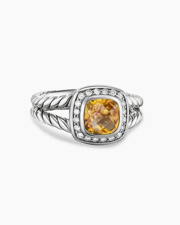 David Yurman Petite Albion Ring In Sterling Silver With And Diamonds - Citrine