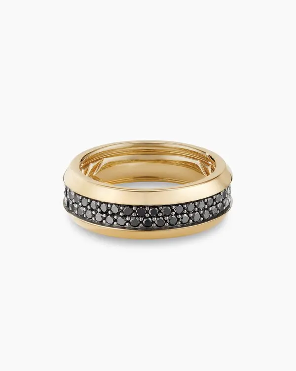 David Yurman 18k Yellow Gold Beveled Band Ring With Black Diamonds - Black Diamond