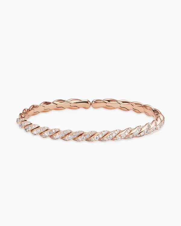 David Yurman 18k Rose Gold Sculpted Cable Bracelet - Diamond