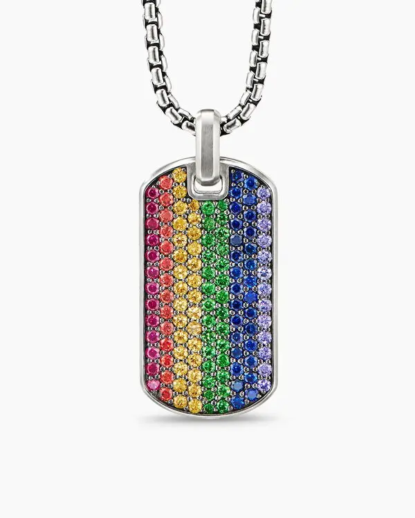 David Yurman Chevron Tag In Sterling Silver With Black Diamonds - Rainbow