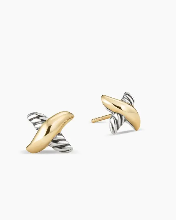 David Yurman Petite X Stud Earrings - Sterling Silver/18k Yellow Gold