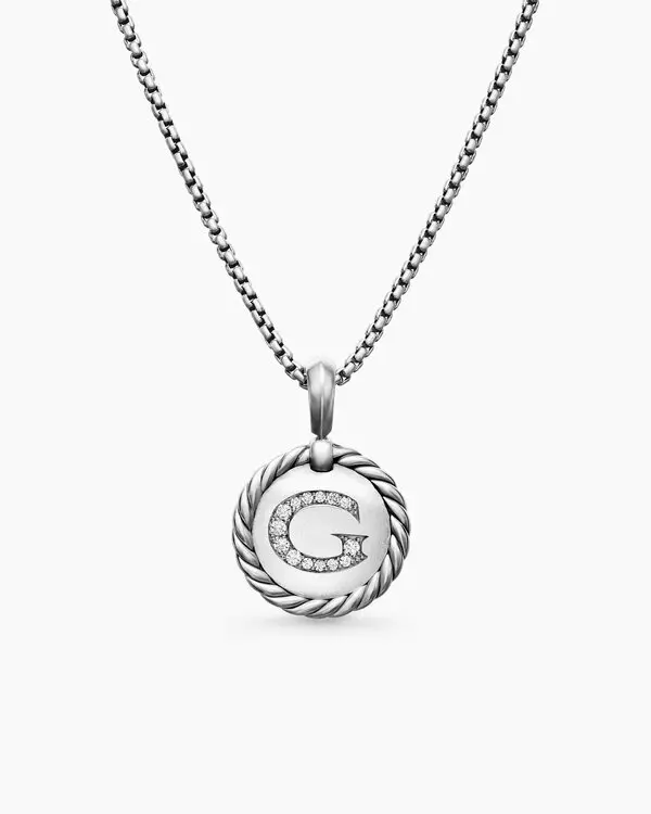 David Yurman Initial Charm Necklace With Diamond - All Sterling Silver