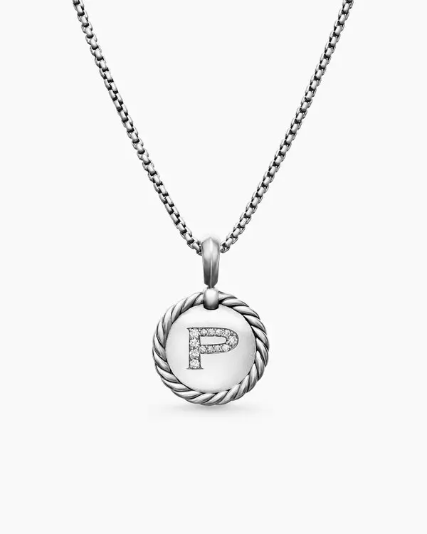 David Yurman Initial Charm Necklace With Diamonds - All Sterling Silver