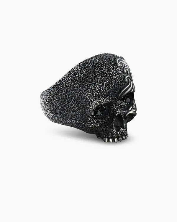 David Yurman Waves Skull Ring In Sterling Silver With Black Diamonds - Black Diamond