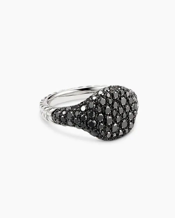 David Yurman 18k White Gold Pavé Pinky Signet Ring - Black Diamond