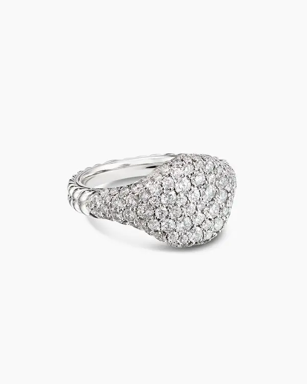 David Yurman 18k White Gold Pavé Pinky Signet Ring - Diamond