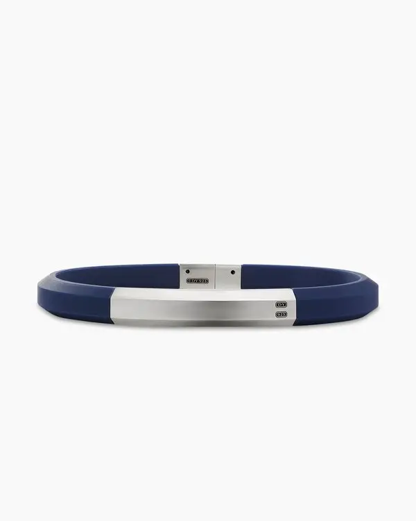 David Yurman Streamline® Id Bracelet With Black Diamonds And Sterling Silver - Blue Rubber