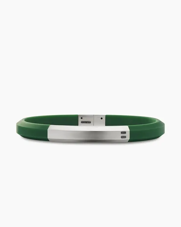 David Yurman Streamline® Id Bracelet With Black Diamonds And Sterling Silver - Green Rubber