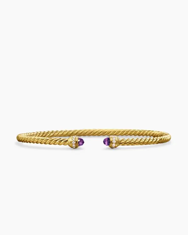 David Yurman 18k Yellow Gold Cablespira Bangle With Pearls And Diamonds - Amethyst