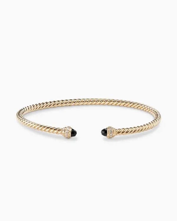 David Yurman 18k Yellow Gold Cablespira Bangle With Pearls And Diamonds - Black Onyx