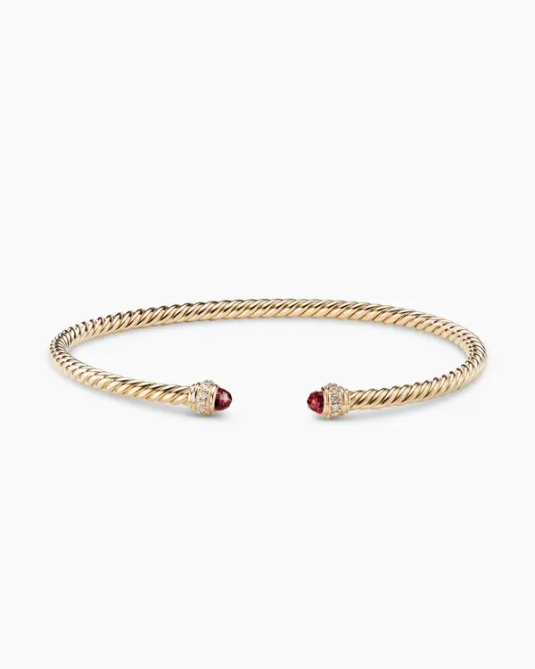 David Yurman 18k Yellow Gold Cablespira Bangle With Pearls And Diamonds - Garnet