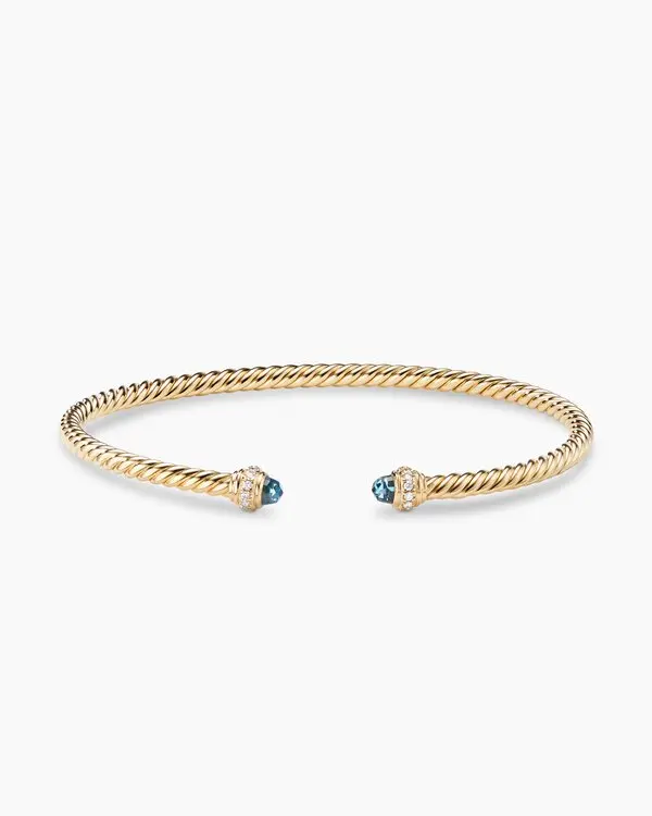 David Yurman 18k Yellow Gold Cablespira Bangle With Pearls And Diamonds - Hampton Blue Topaz