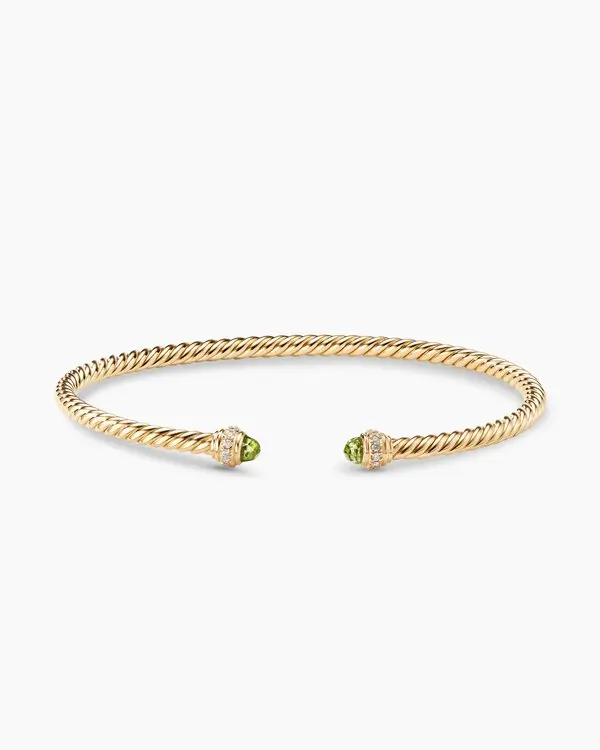 David Yurman Cablespira Bracelet In 18k Yellow Gold With Diamonds And - Peridot