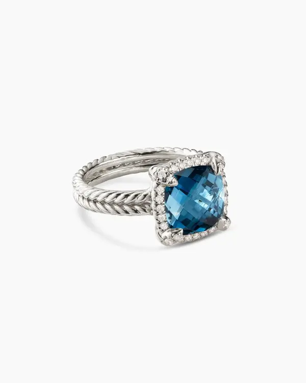 David Yurman Chatelaine Ring With And Diamonds - Hampton Blue Topaz