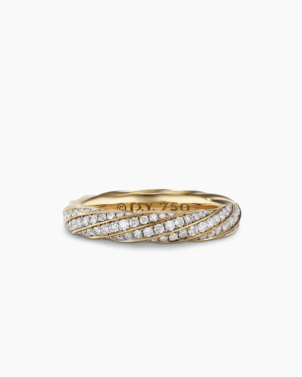 David Yurman Cable Edge Band Ring In 18k Yellow Gold With Diamonds - Diamond