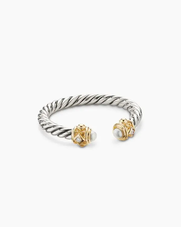David Yurman Renaissance® Ring In Sterling Silver With 14k Yellow Gold, Pearls And Diamonds - Akoya White Pearl