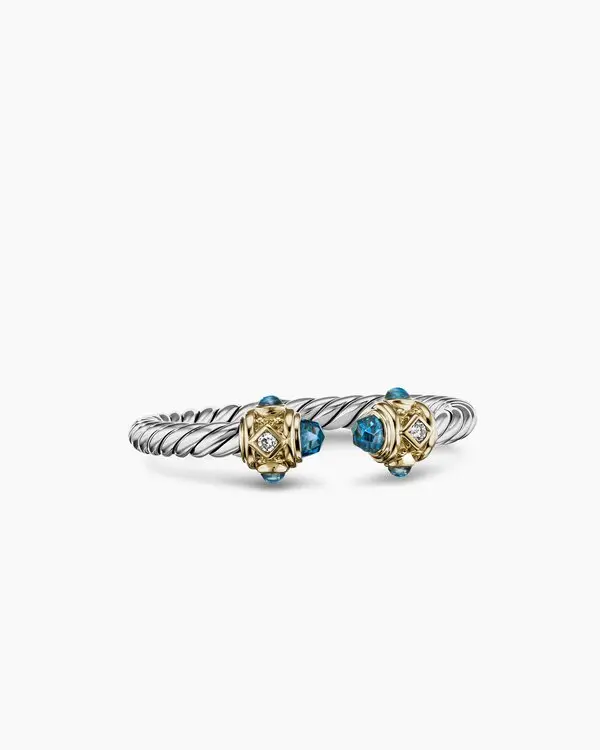 David Yurman Renaissance® Ring In Sterling Silver With 14k Yellow Gold, Pearls And Diamonds - Hampton Blue Topaz