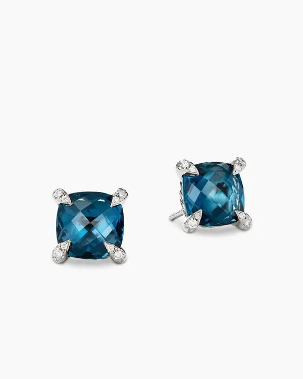 David Yurman Chatelaine® Stud Earrings With And Diamonds - Hampton Blue Topaz