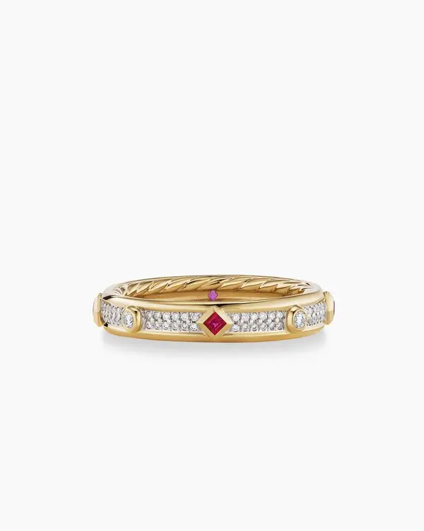 David Yurman Modern Renaissance® Band Ring In 18k Yellow Gold With Diamonds - Ruby