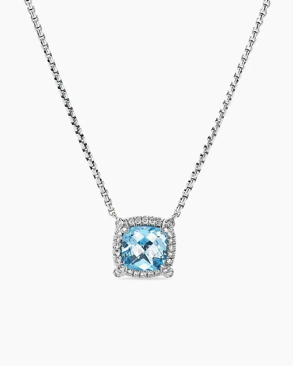 David Yurman Sterling Silver Petite Chatelaine Pendant Necklace With And Diamonds - Blue Topaz