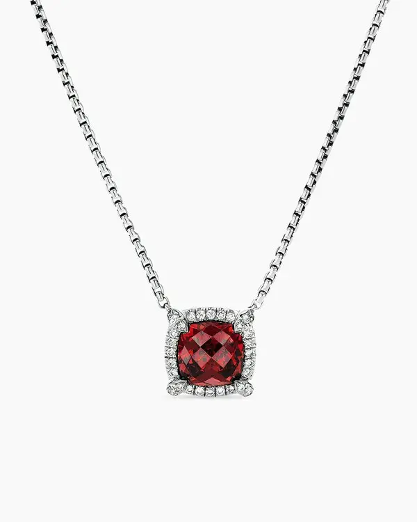 David Yurman Sterling Silver Petite Chatelaine Pendant Necklace With And Diamonds - Rhodolite Garnet