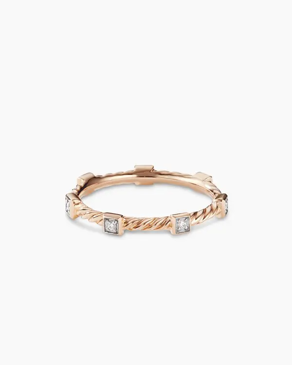 David Yurman 18k Rose Gold Cable Ring - Diamond