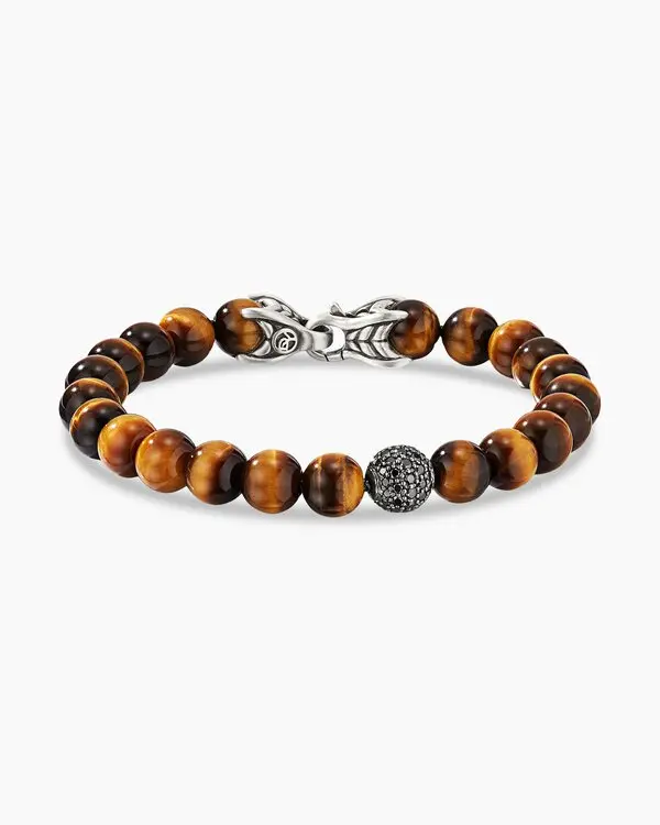 David Yurman Spiritual Beads Bracelet With And Black Diamonds - Tigers Eye/black Diamond