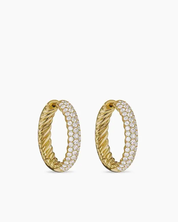 David Yurman Dy Mercer® Hoop Earrings In 18k Yellow Gold With Diamonds - Diamond