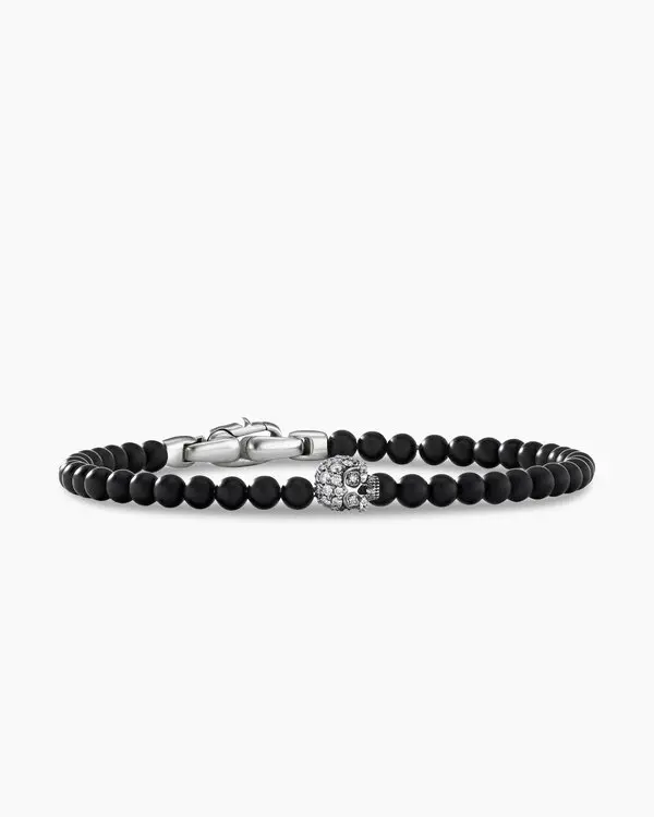 David Yurman Sterling Silver Memento Mori Skull Station Bracelet With Onyx - Black Onyx/diamonds