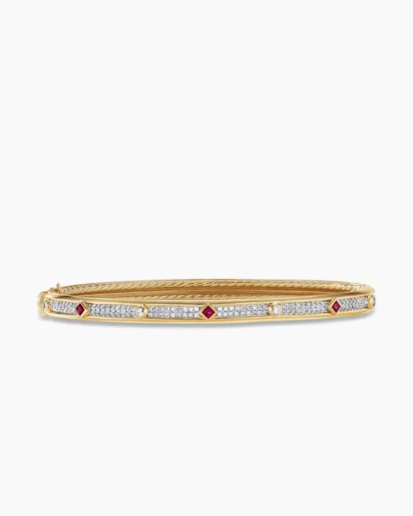 David Yurman Modern Renaissance Bangle In 18k Yellow Gold With Pavé Diamonds - Ruby