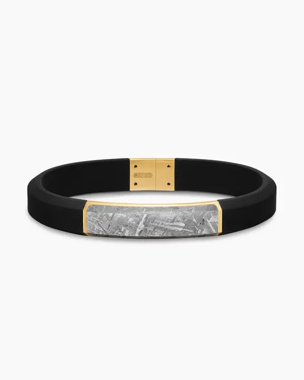 David Yurman Streamline® Id Bracelet With Diamonds And Gold - Meteorite/black Rubber