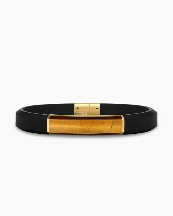 David Yurman Streamline® Id Bracelet With Diamonds And Gold - Tiger Eye/black Rubber