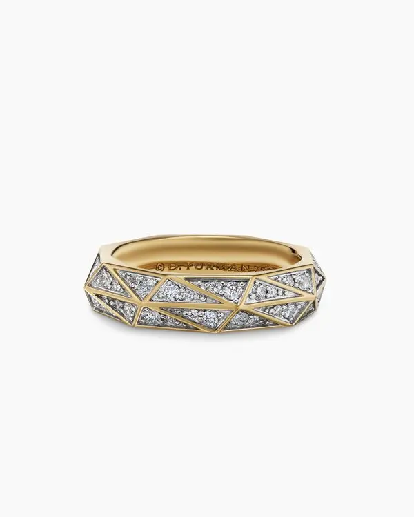 David Yurman Faceted Band Ring In 18k Yellow Gold With Diamonds - Diamond