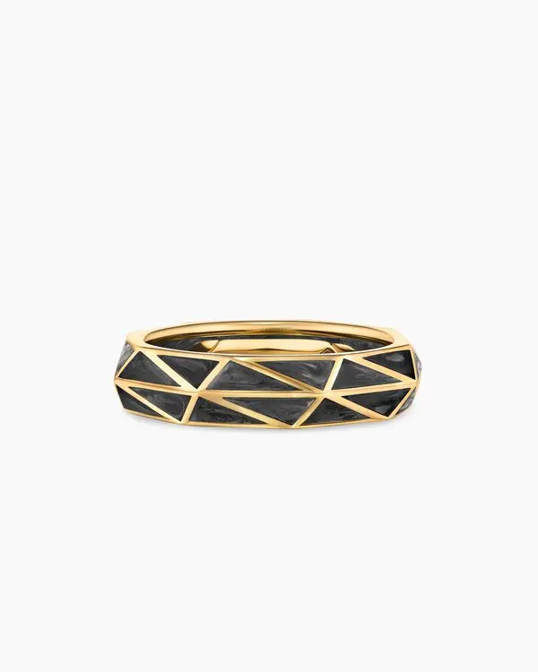 David Yurman Faceted Band Ring In 18k Yellow Gold With Diamonds - Forged Carbon