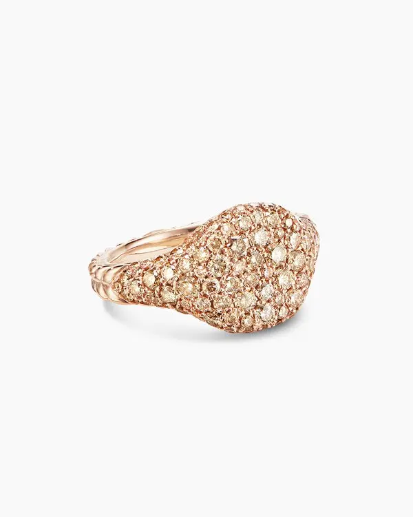 David Yurman 18k Rose Gold Pavé Pinky Signet Ring - Cognac Diamond