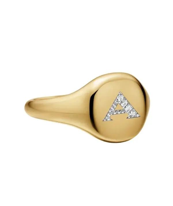 David Yurman Initial Pinky Ring In 18k Yellow Gold With Diamond - All 18k Yellow Gold