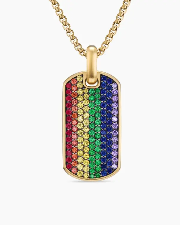 David Yurman Chevron Tag In 18k Yellow Gold With Diamonds - Rainbow