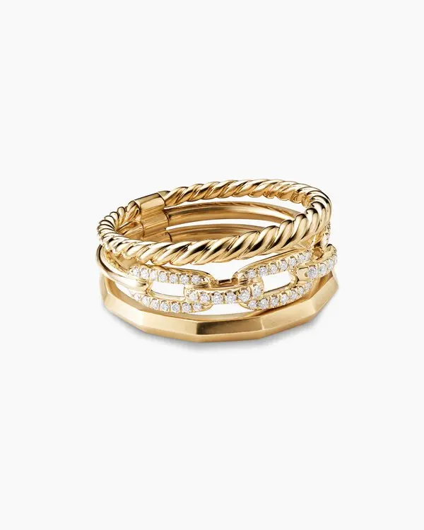 David Yurman 18k Yellow Gold Stax Three Row Ring - Diamond