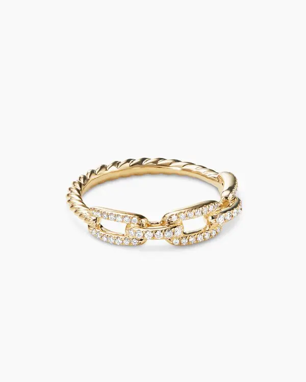 David Yurman 18k Yellow Gold Stax Chain Link Ring With Diamonds - Diamond