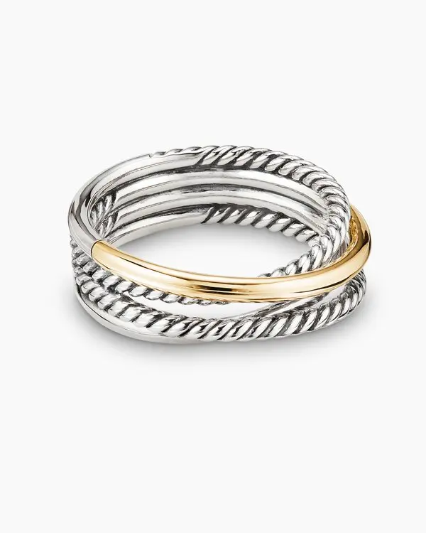 David Yurman Sterling Silver And 18k Yellow Gold Crossover Band Ring - Sterling Silver/18k Yellow Gold