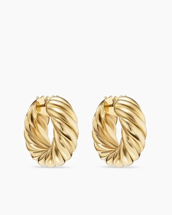David Yurman 18k Yellow Gold Sculpted Cable Hoop Earrings - All 18k Yellow Gold