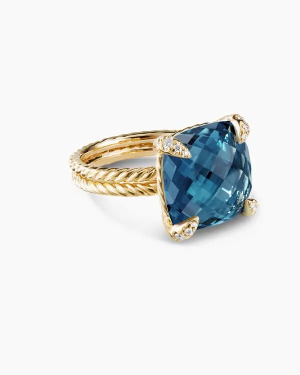 David Yurman Chatelaine Ring With And Diamonds - Hampton Blue Topaz