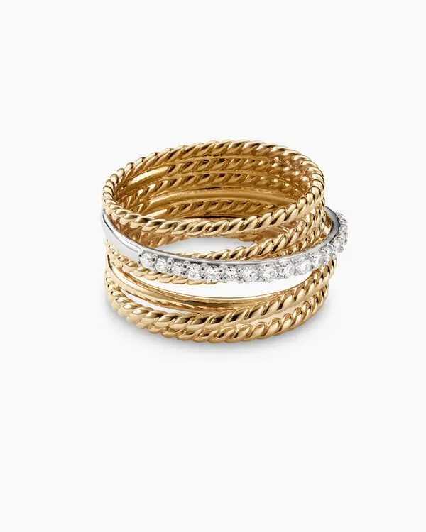David Yurman 18k Yellow Gold Crossover Ring With Diamonds - Diamond