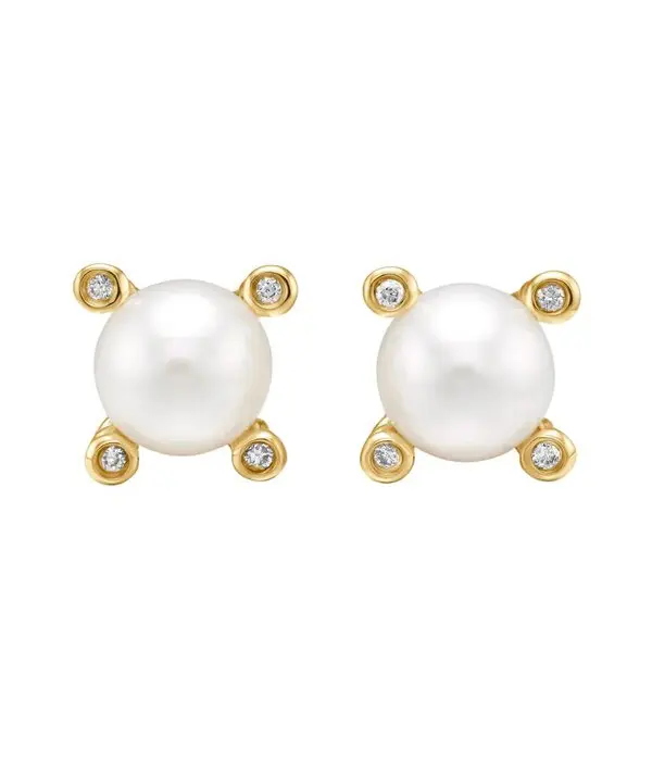 David Yurman 18k Yellow Gold Stud Earrings - Pearl