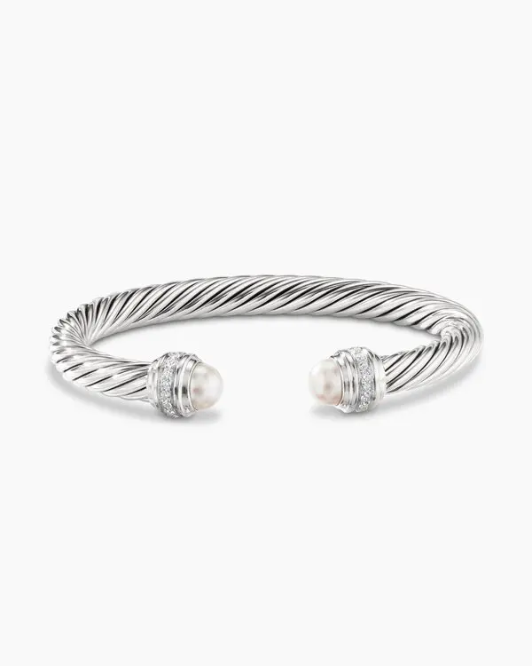 David Yurman Classic Cable Bracelet With Onyx And Diamonds - Pearl