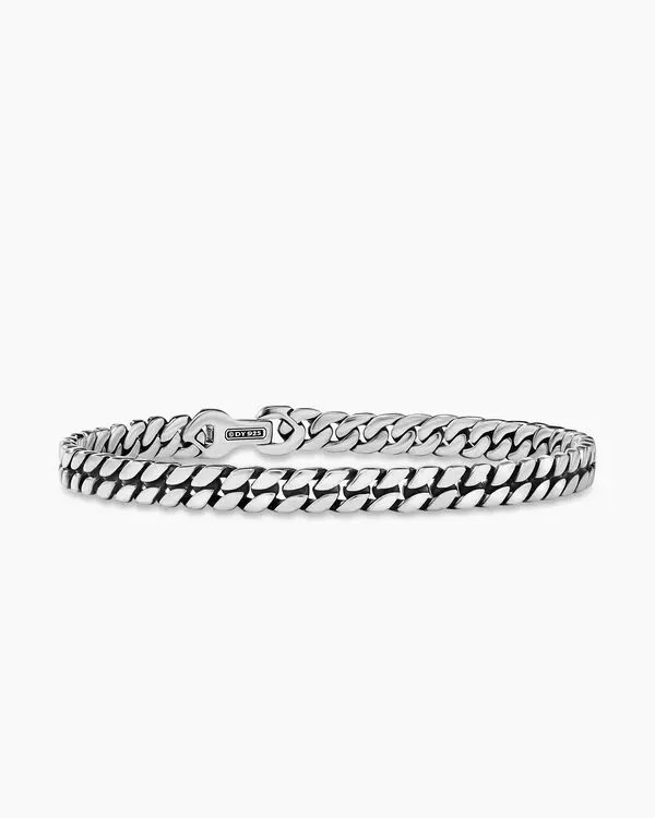 David Yurman Curb Chain Bracelet With Black Diamonds - All Sterling Silver